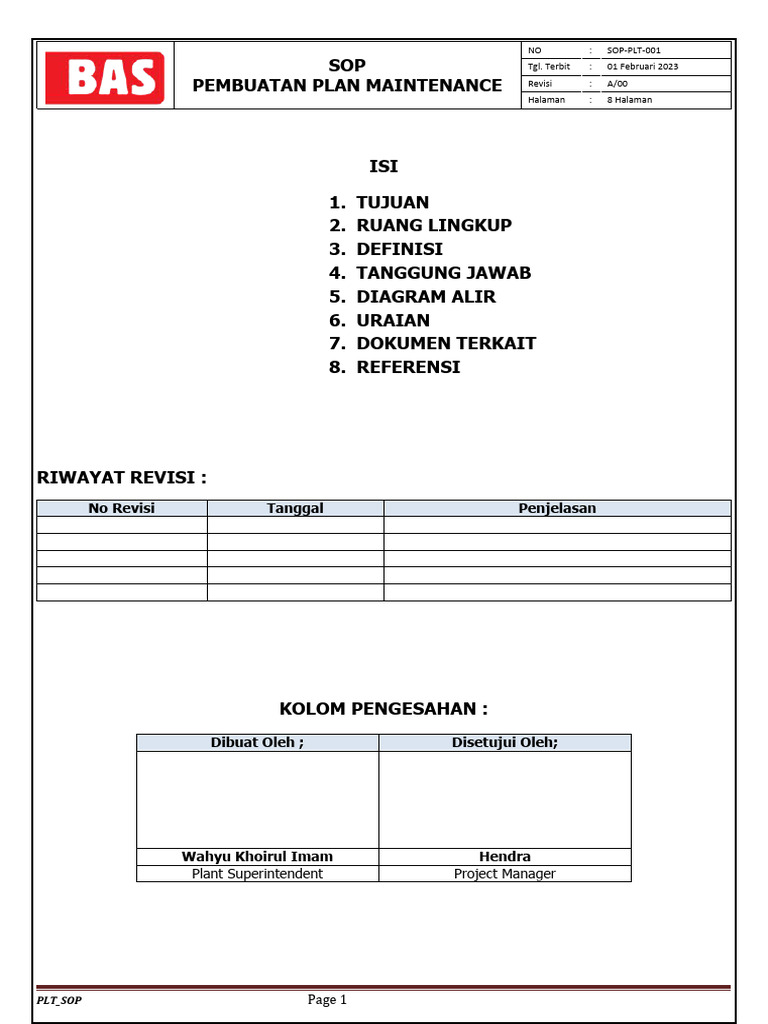 SOP Pembuatan Rencana Pemeliharaan | PDF
