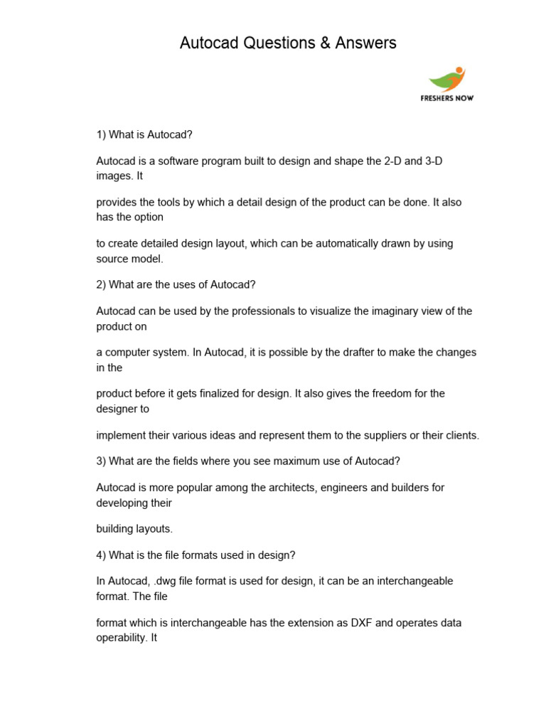 Autocad Sample Questions Paper | PDF
