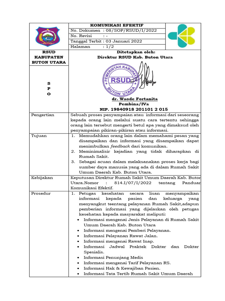 Standar 2 Ep 1 Spo Komunikasi Efektif | PDF