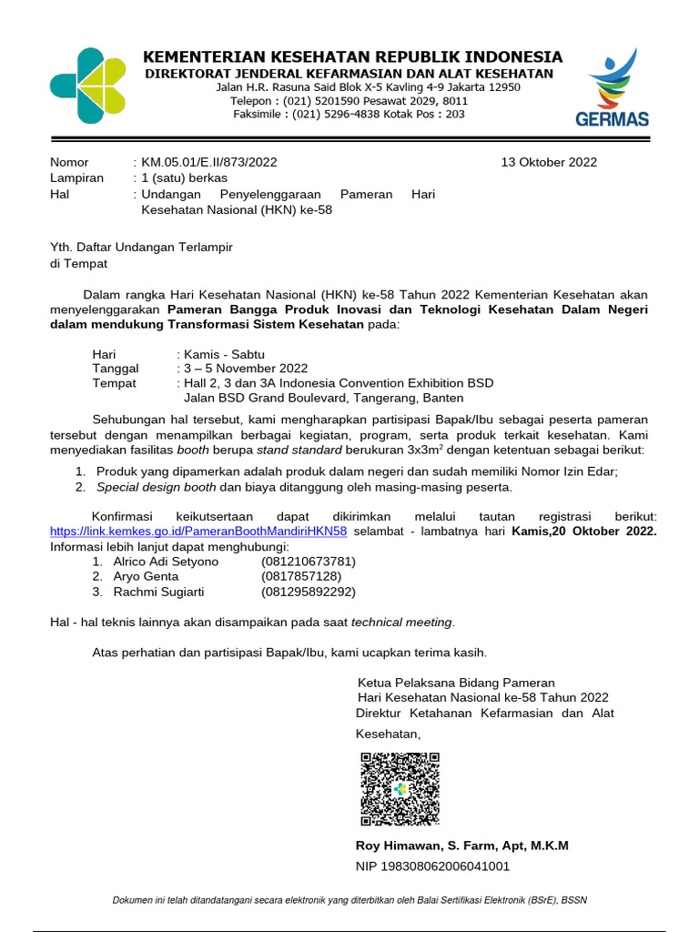 Surat Partisipasi Booth Mandiri Pameran HKN | PDF
