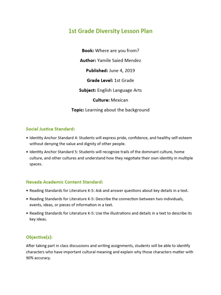 Diversity Lesson Plan | PDF