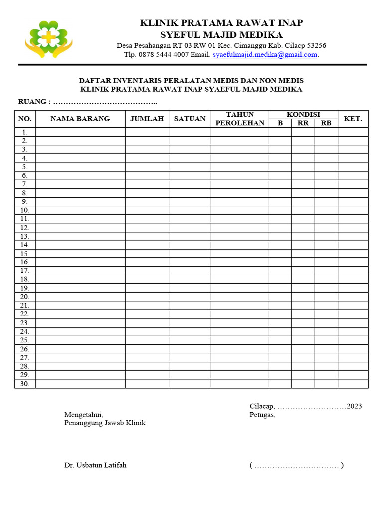 Form Daftar Inventaris Ruangan | PDF