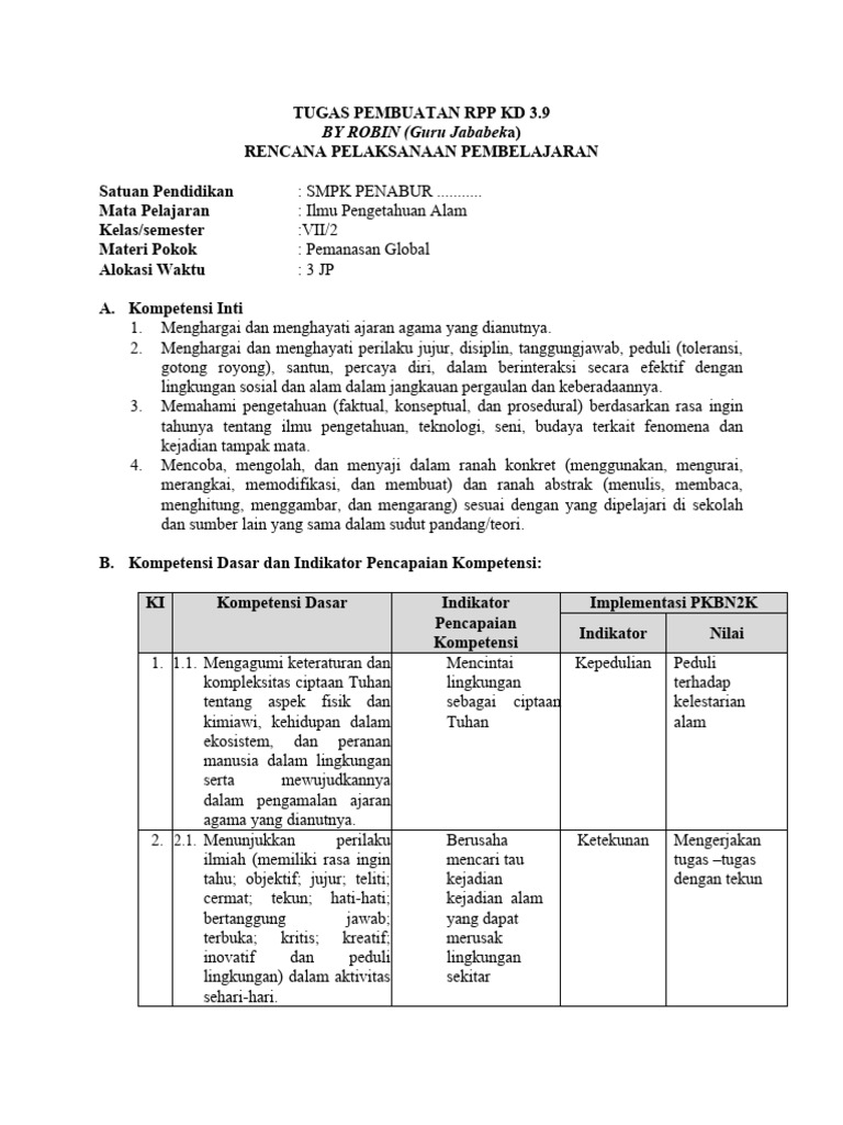 RPP Pemanasan Global | PDF