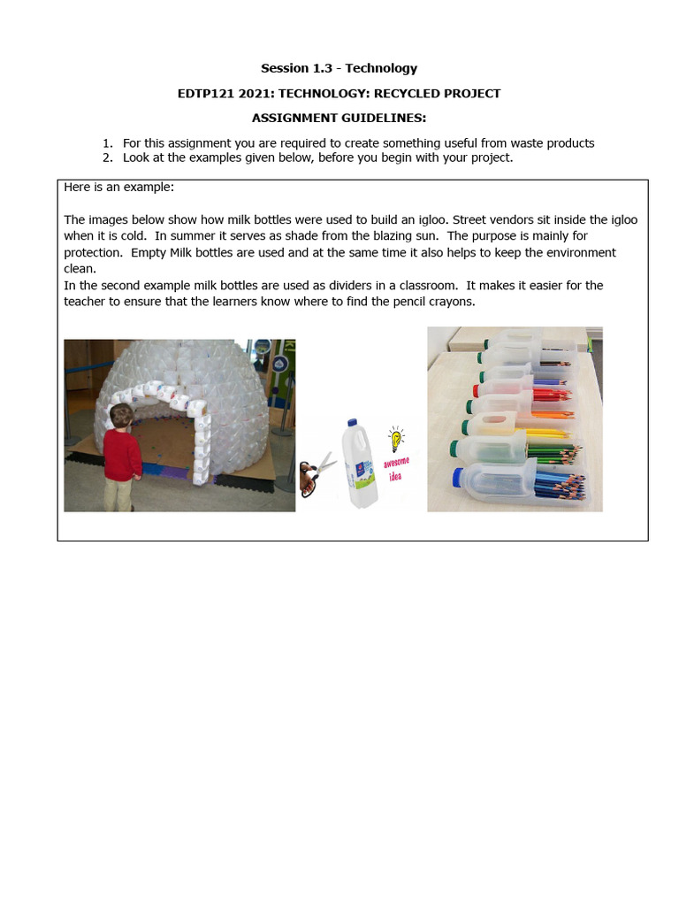 Assignment 3 Technology Recycled Project Pgce 2021 | PDF