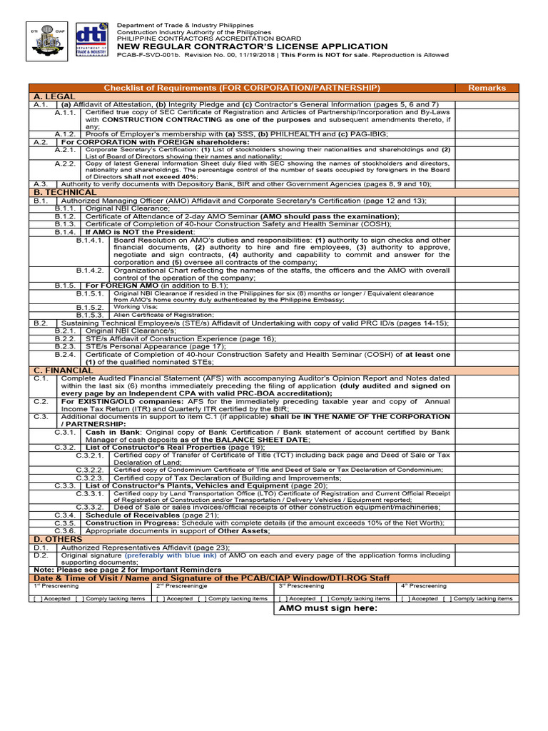 PCAB License Application Checklist | PDF