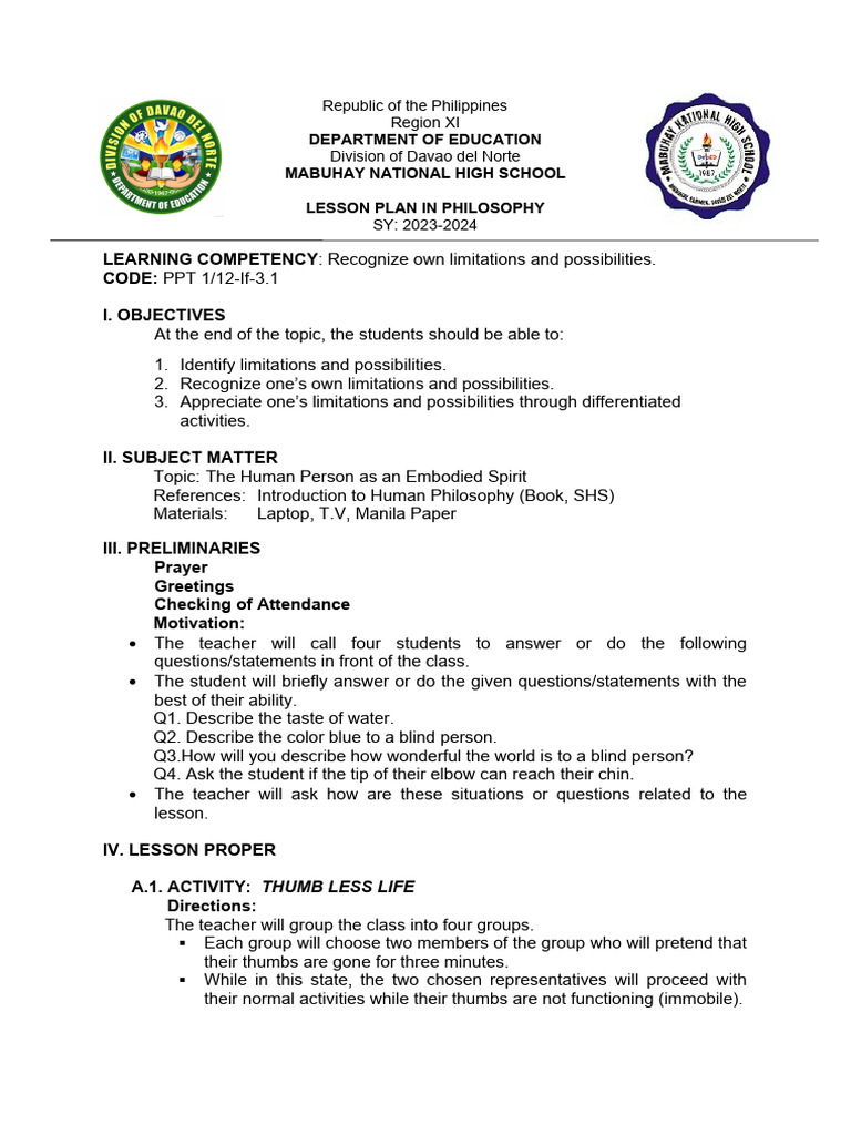 Philosophy Lesson Plan Pdf Cognitive Science Cognition 