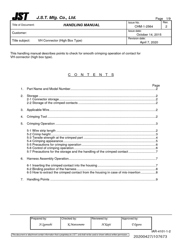 VH Connector Handling Manual | PDF
