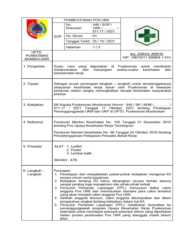 SOP Pembentukan Pos UKK | PDF