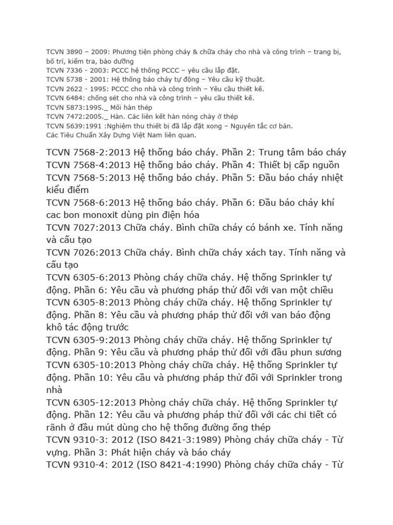 Các Tiêu chuẩn TCVN về PCCC | PDF
