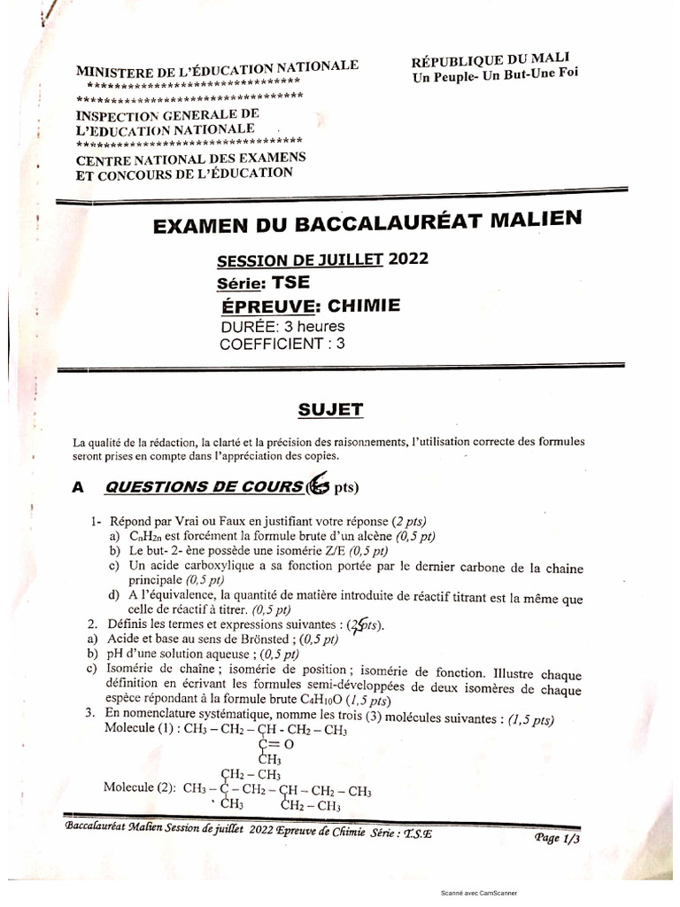 Bac Tse 2022 Chimie | PDF