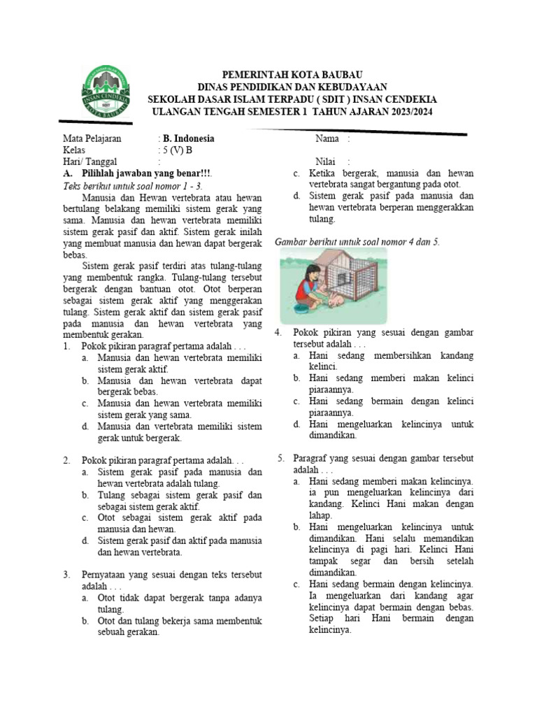 Uts B. Indo Kelas 5B | PDF