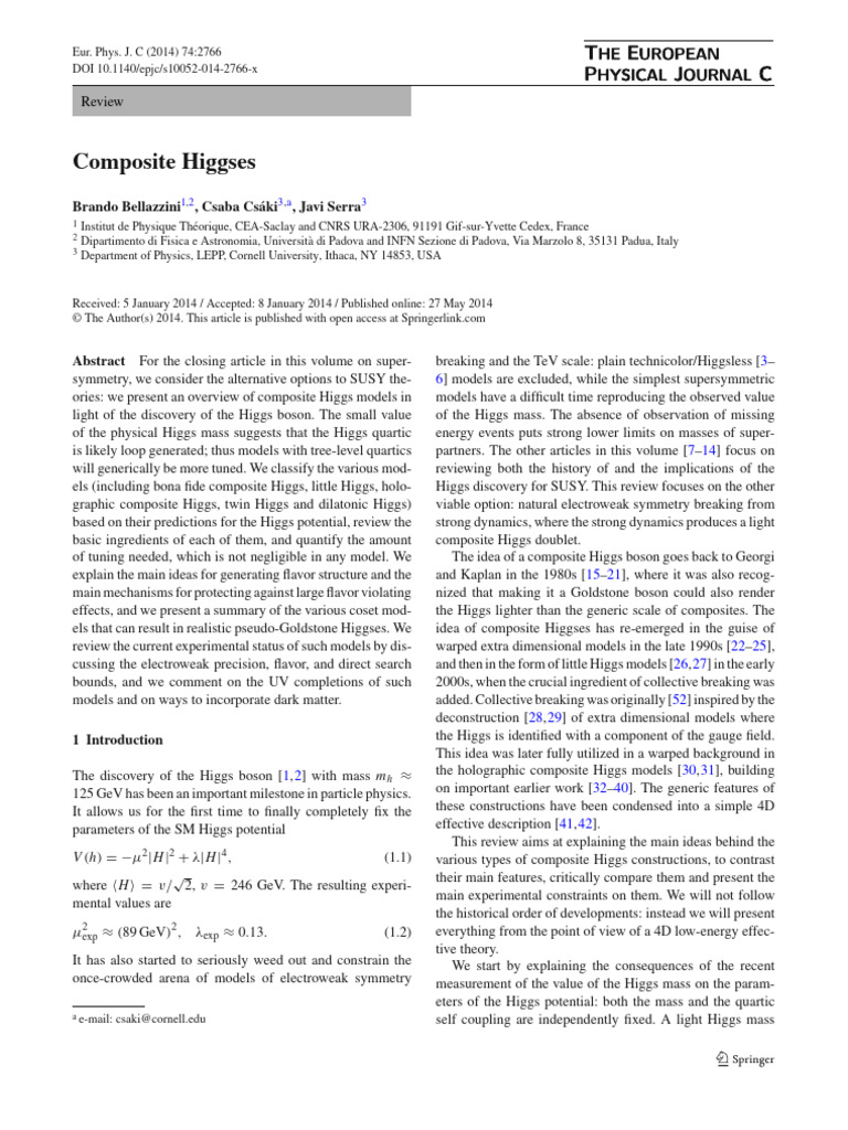Composite Higgses: Brando Bellazzini, Csaba Csáki, Javi Serra | PDF | Higgs Boson | Physics