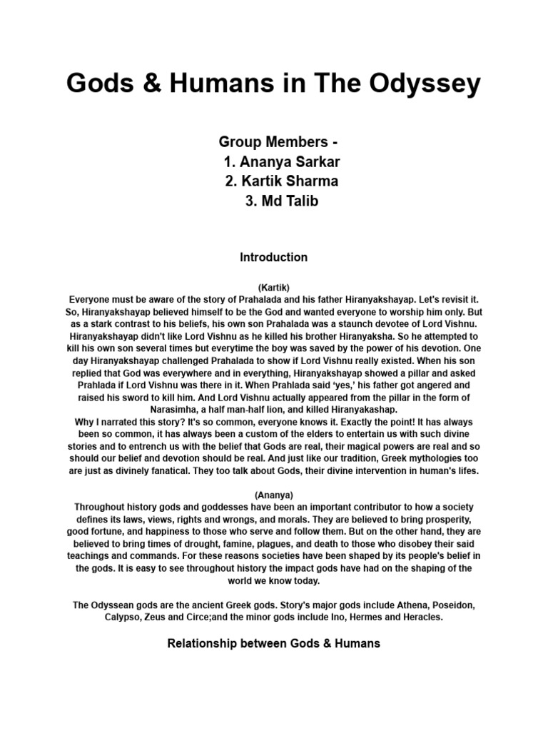 Gods & Humans in The Odyssey | PDF