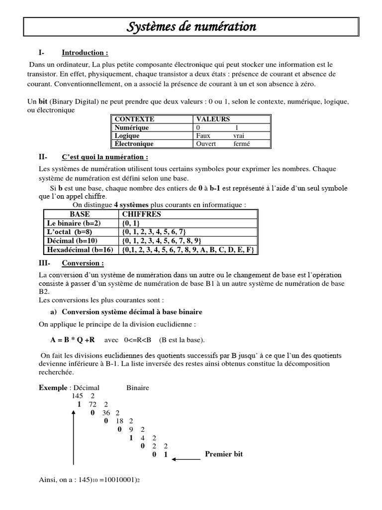 Chapitre3 Systeme de Numeration | PDF