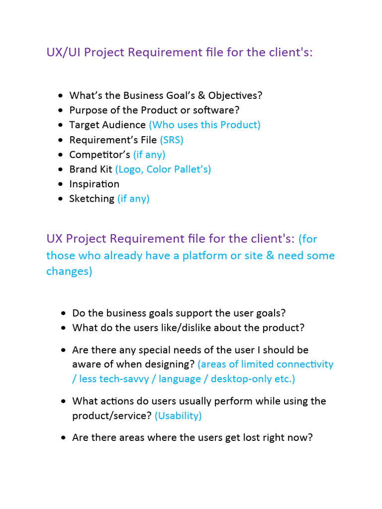 UX-UI Project Requirements File For The Client's | PDF