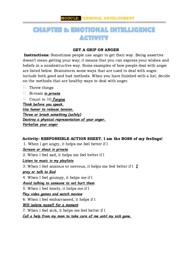 Activity Chapter 8 Emotional Intelligences | PDF