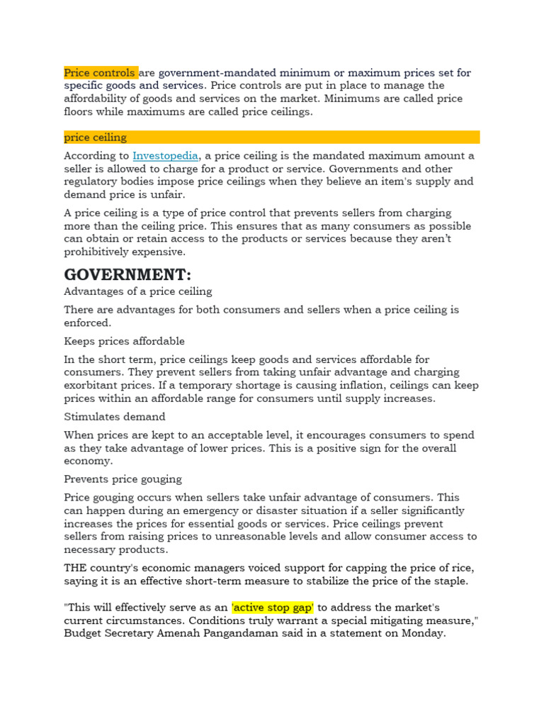 Government Should Dictate The Price of Rice | PDF