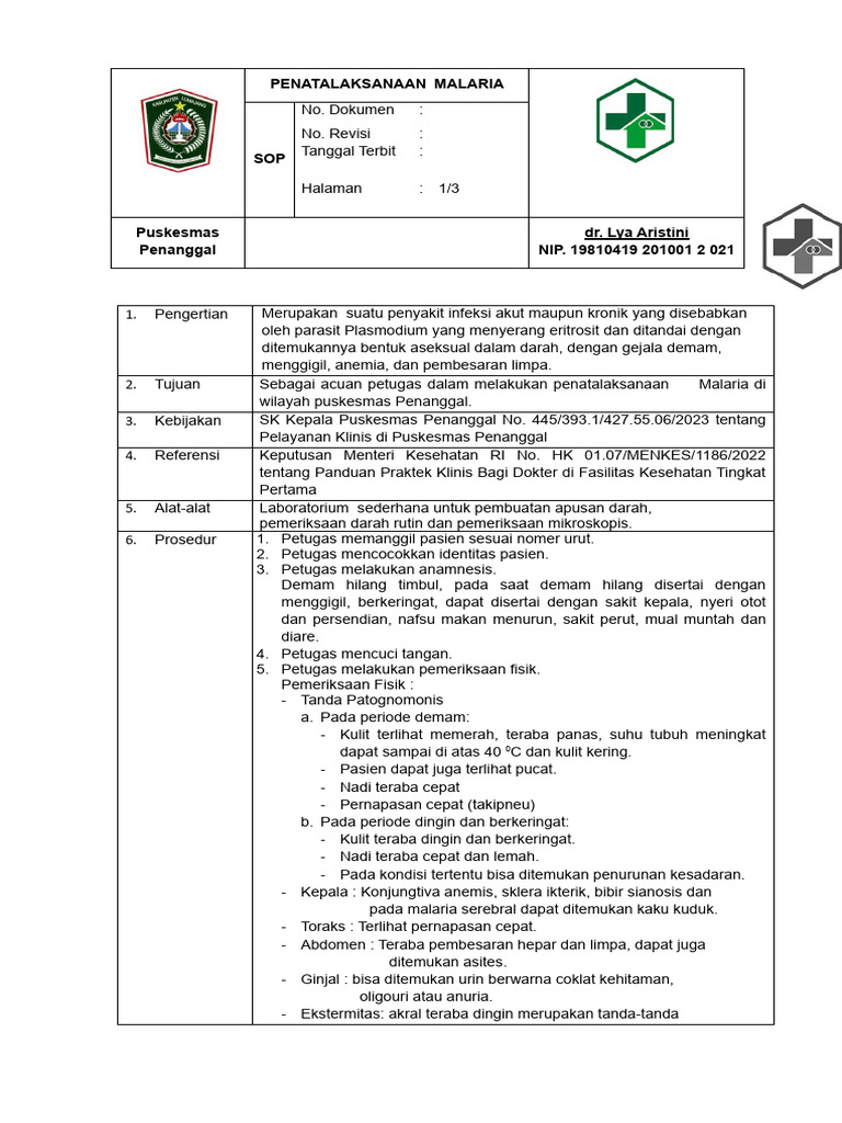SOP Malaria | PDF