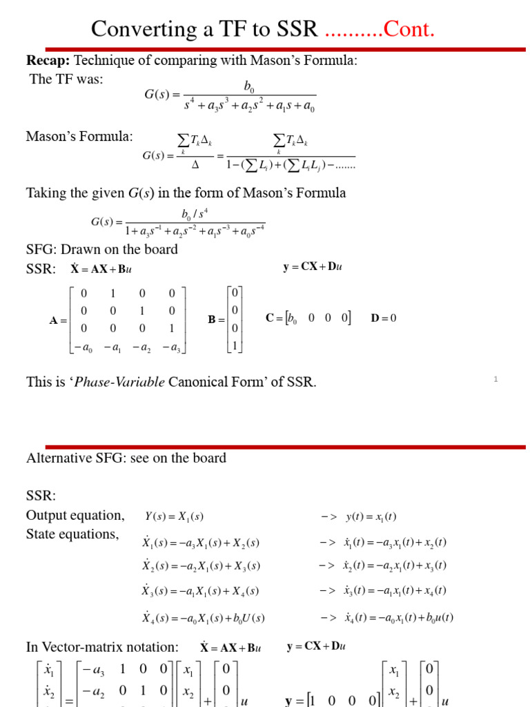 Converting Transfer Functions to SSR | PDF