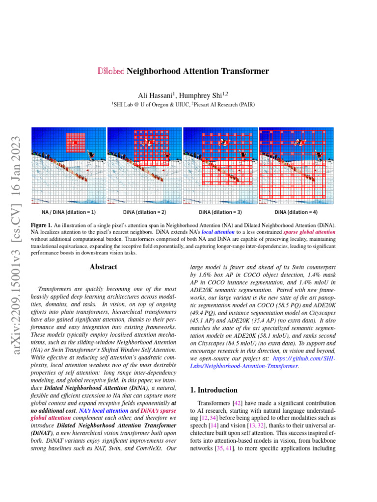 Dilated Neighborhood Attention Transformer | PDF | Image Segmentation | Attention