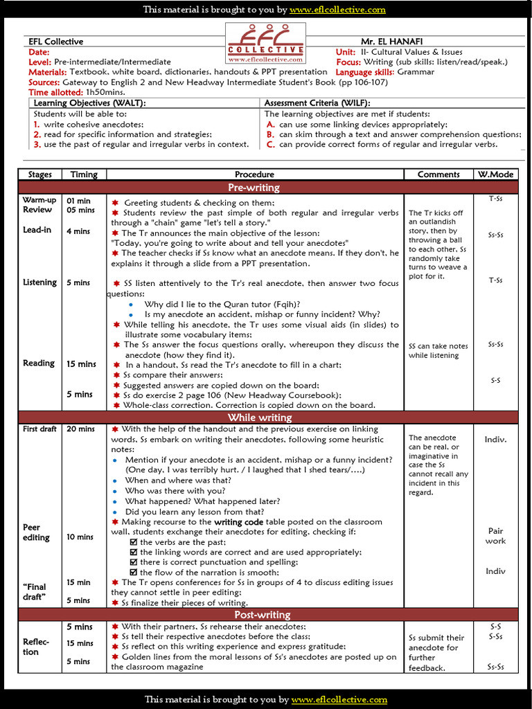 Narrative Paragraph Lesson Plan | PDF | Behavior Modification ...