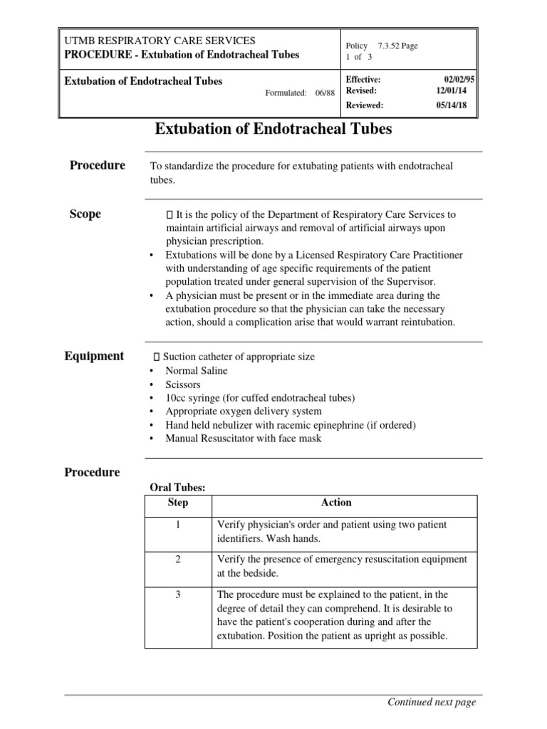 07.03.52 Extubation of Endotracheal Tubes | PDF | Self-Improvement ...