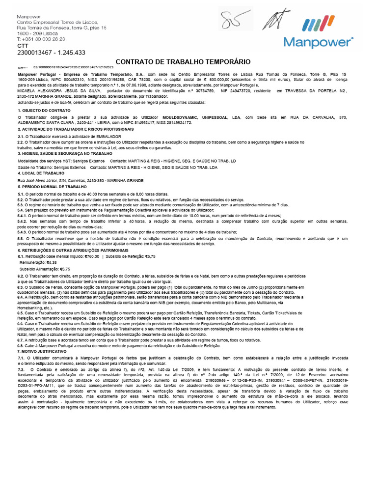 Contrato de Trabalho Temporário | PDF