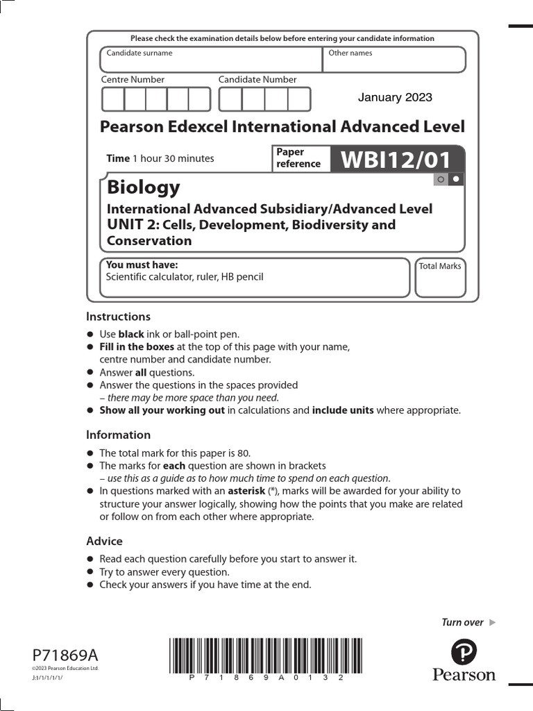 Biology Unit 2 Jan 2023 IAL | PDF