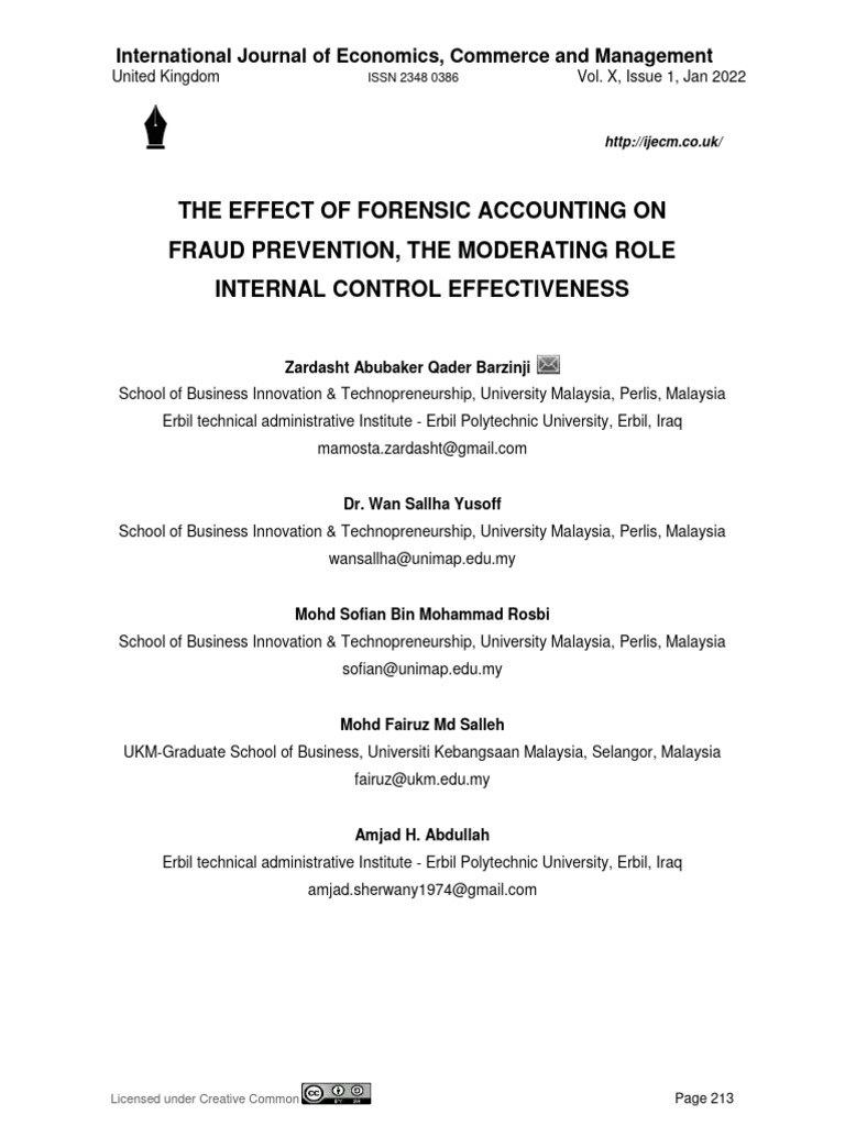The Effect of Forensic Accounting On Fraud Prevention, The Moderating Role Internal Control ...