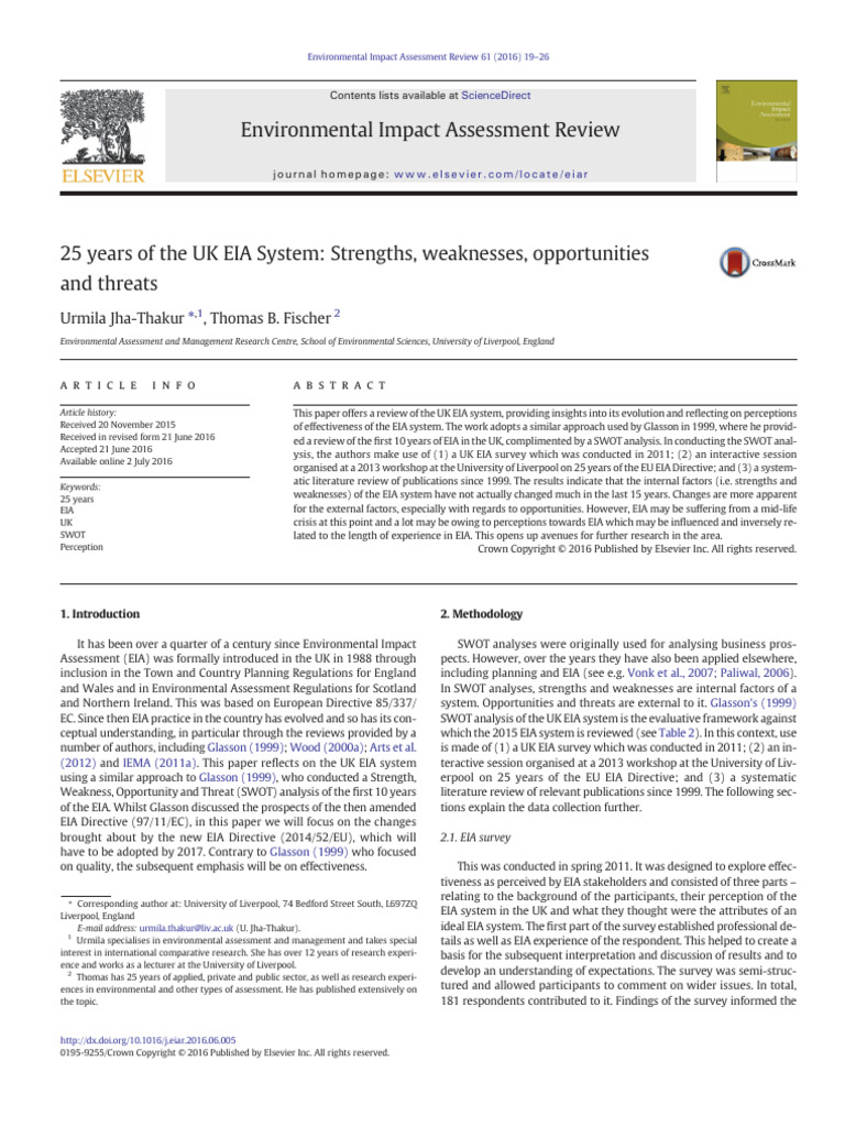 25 Years of The UK EIA System - Strengths, Weaknesses, Opportunities ...