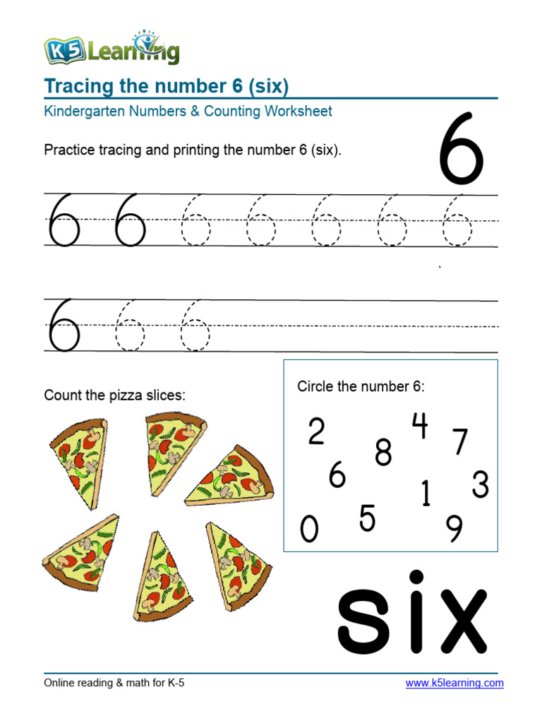 Trace and Print Number 6 Worksheet | PDF
