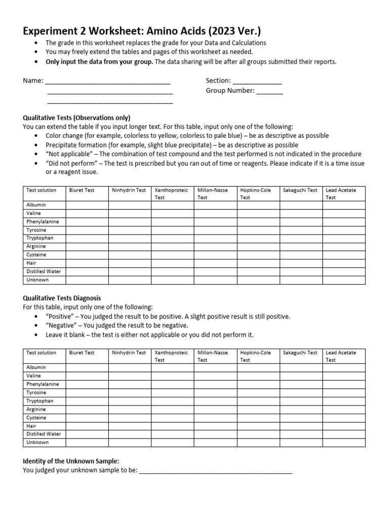 2 - Modified Amino Acids Worksheet | PDF