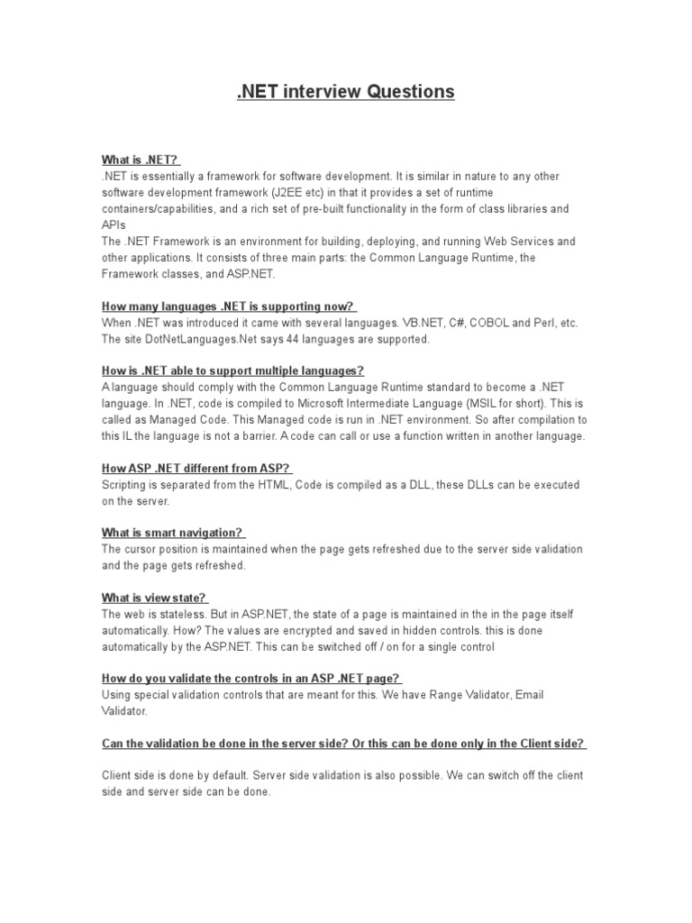 Net Interview Questions Pdf Component Object Model Class Computer Programming 