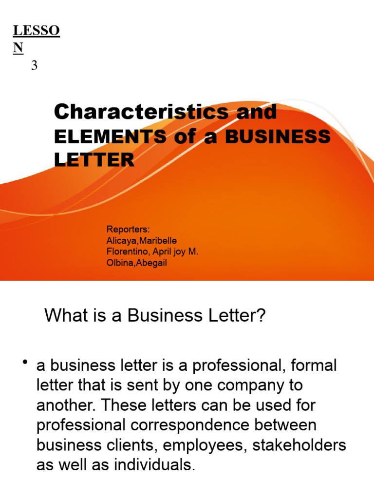 TW Characteristics and Elements of A Business Letter | PDF ...