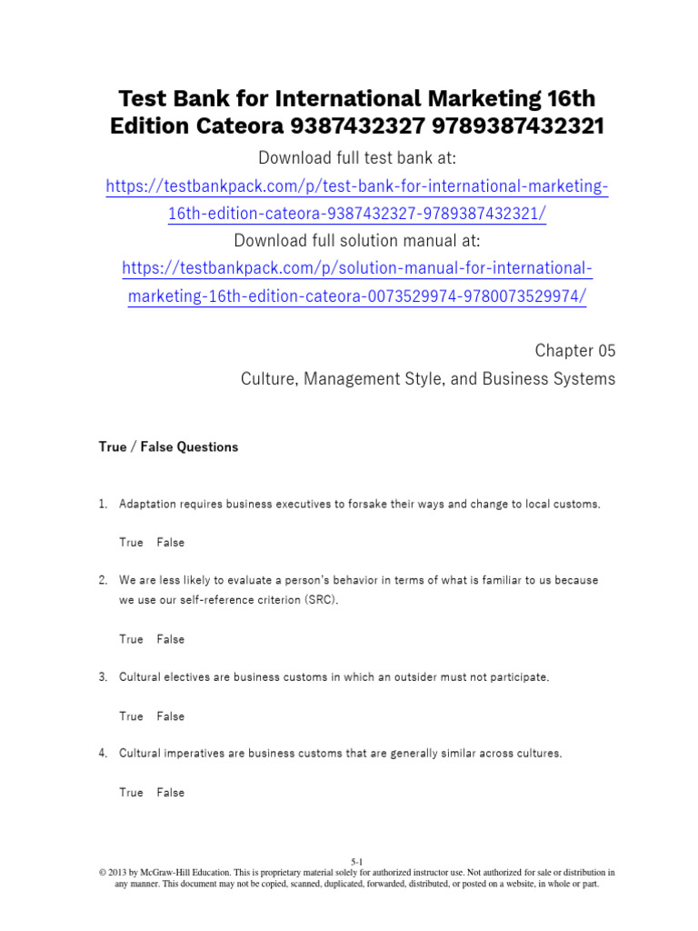 International Marketing Test Bank | PDF