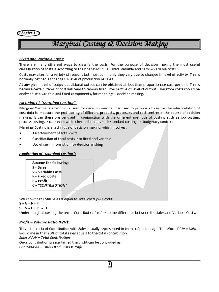 Chap1 Marginal Costing & Decision Making | PDF Chap1 Marginal Costing & Decision Making | PDF