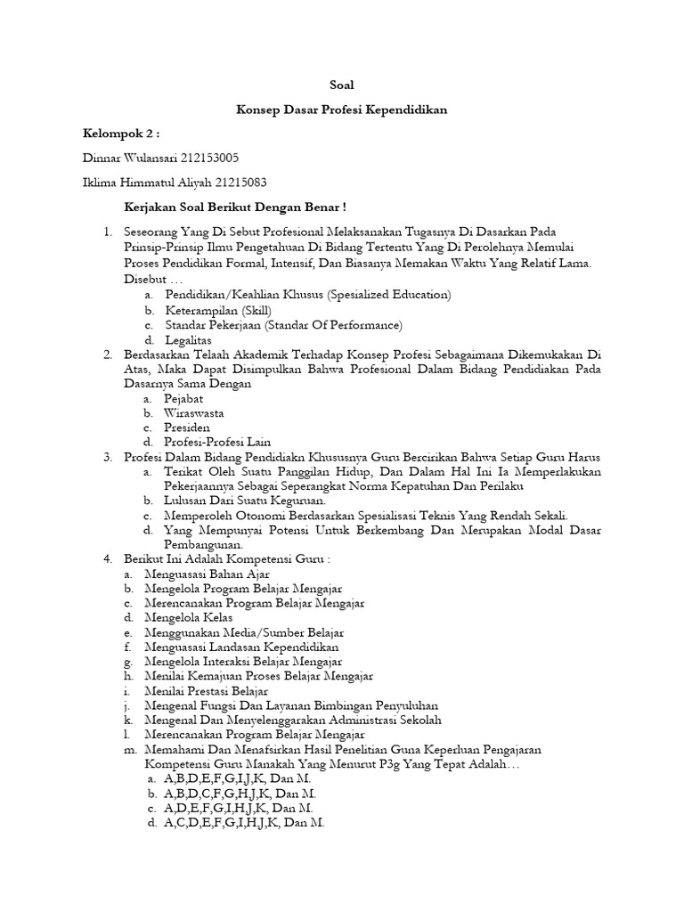 Kel 2 - Soal Konsep Dasar Profesi Kependidikan | PDF