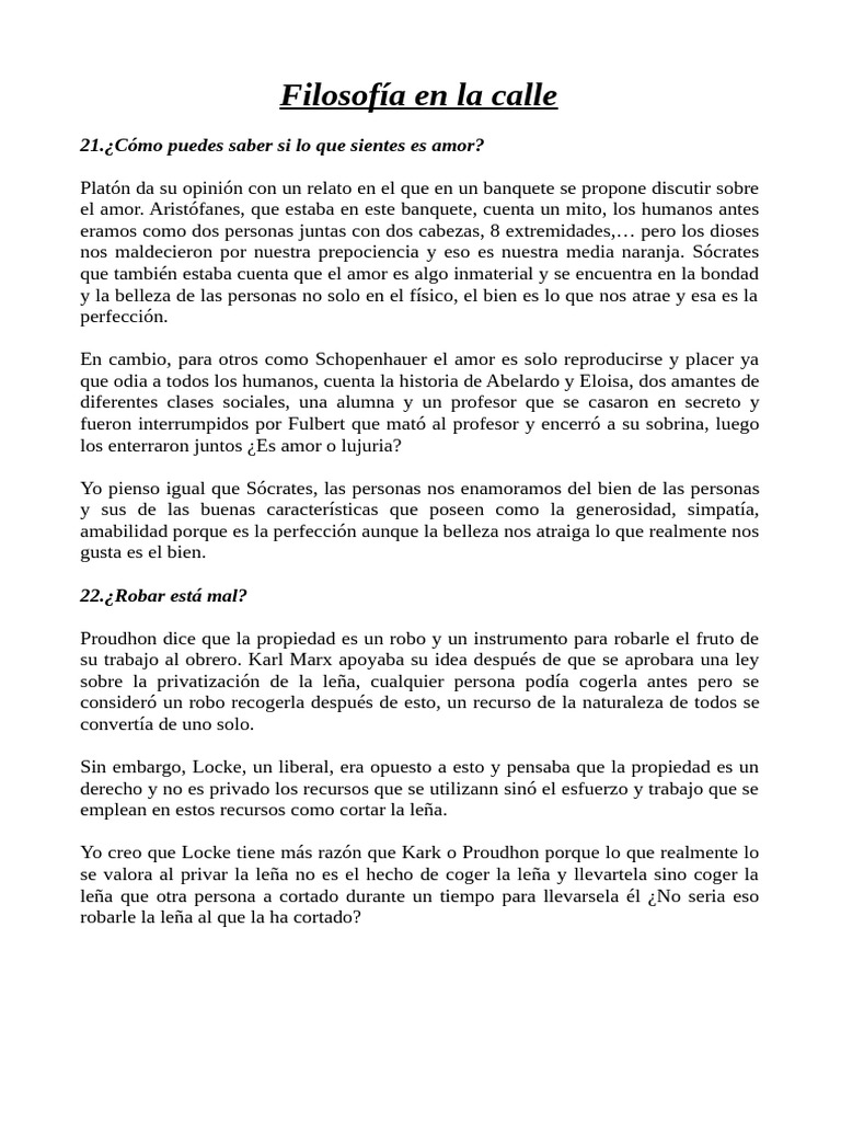 Filosofia en La Calle | PDF | Amor | Pensamiento