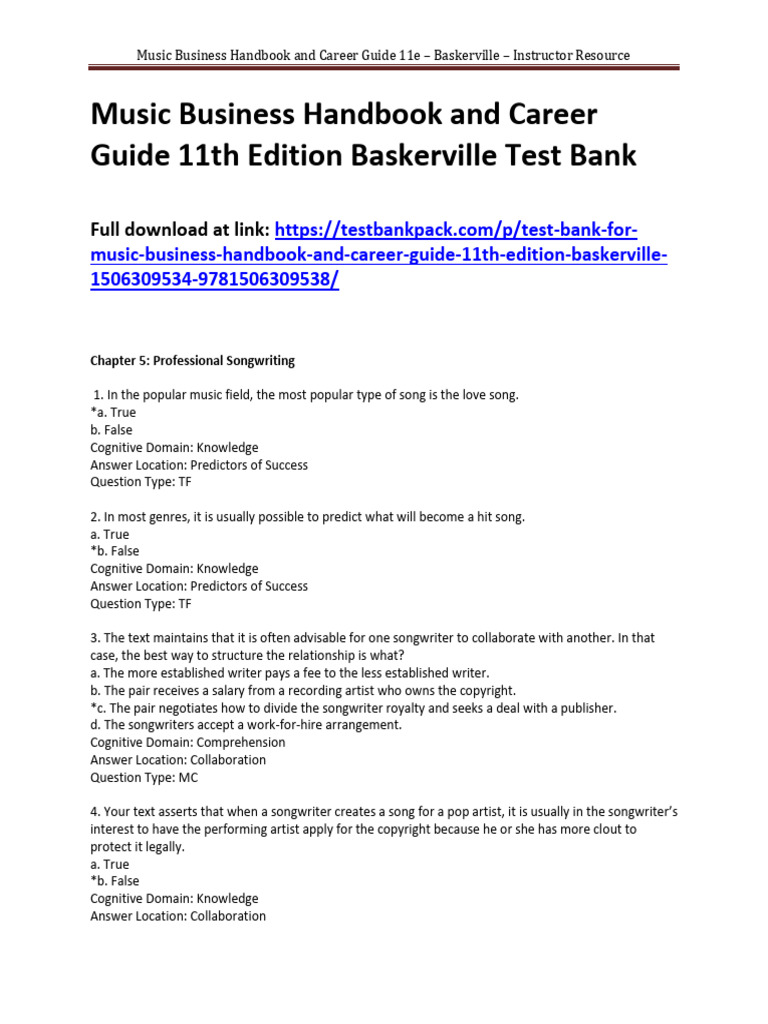 Music Business Handbook and Career Guide 11th Edition Baskerville Test ...