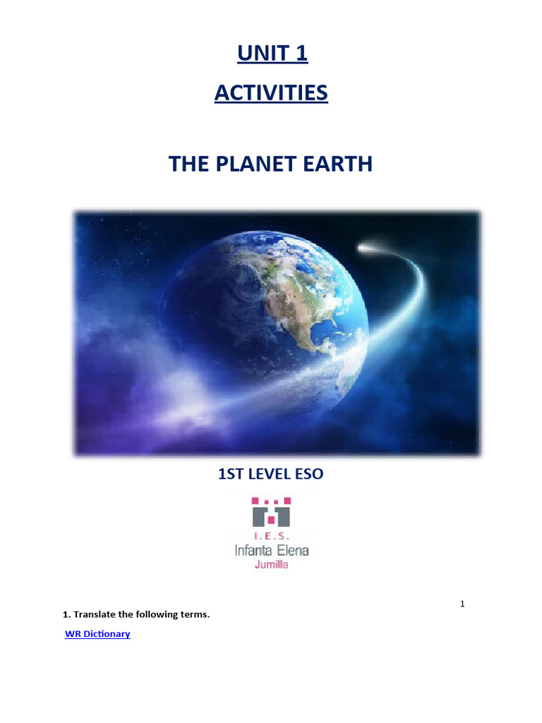 Unit 1. Activities The Earth Planet | PDF