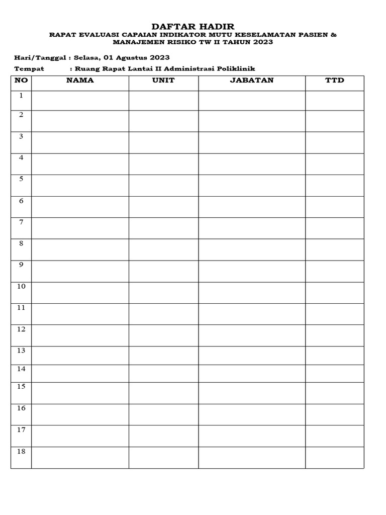 Absen Rapat Internal | PDF