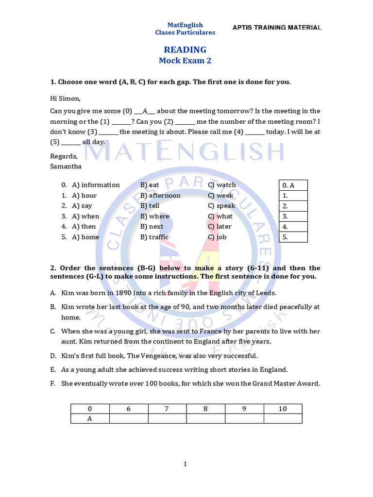 Simulacro 2 Reading | PDF