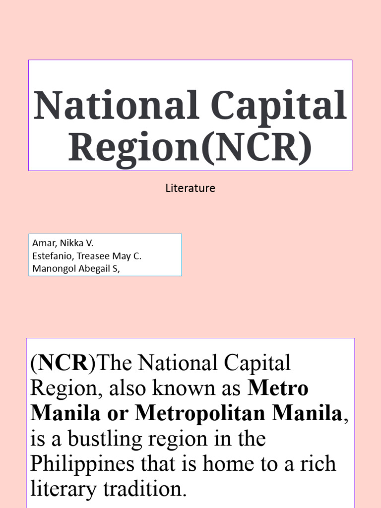 National Capital Region (NCR) : Literature | PDF