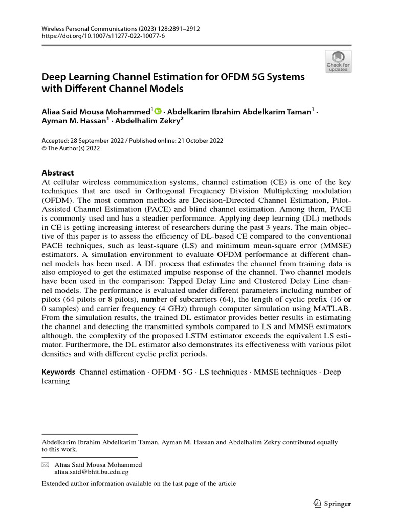 Deep Learning Channel Estimation For OFDM 5G Systems With Different Channel Models | PDF