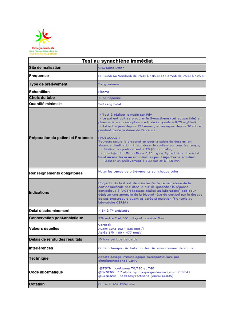 Test Au Synacthene Immediat 01042016123237 | PDF | Sciences et ...