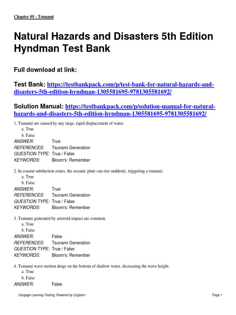 Natural Hazards and Disasters 5th Edition Hyndman Test Bank 1 | PDF