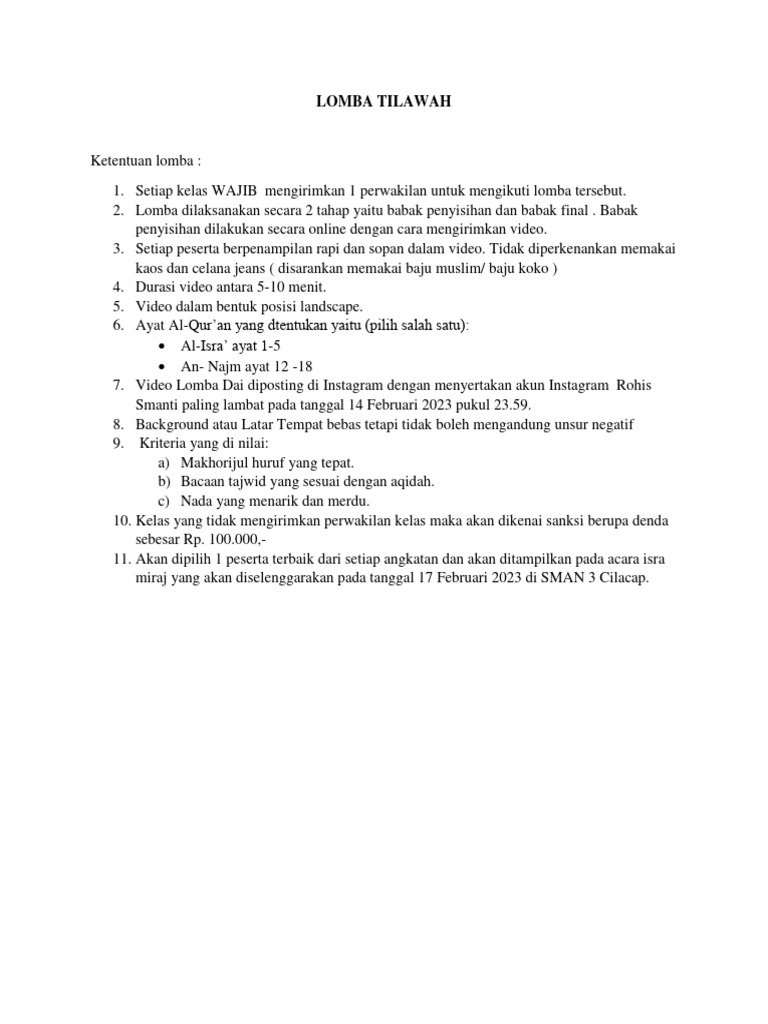 Ketentuan Lomba Tilawah | PDF