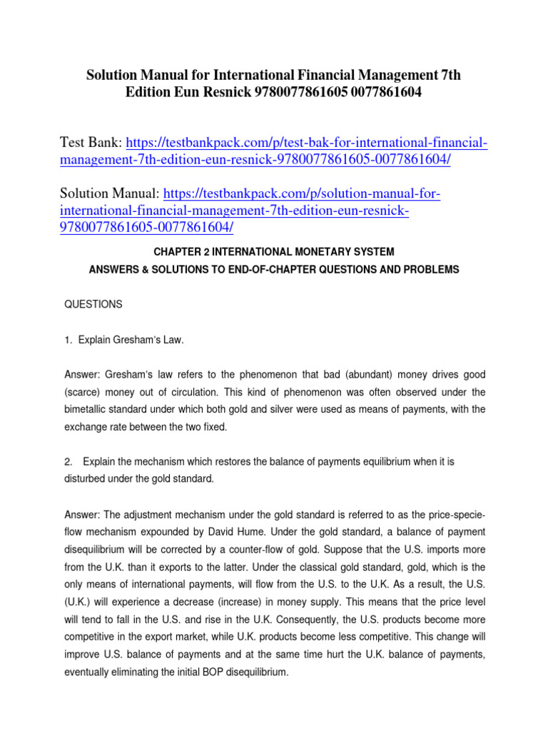 International Financial Management 7th Edition Eun Resnick ...