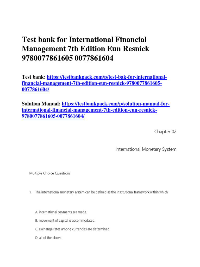 International Financial Management 7th Edition Eun Resnick ...