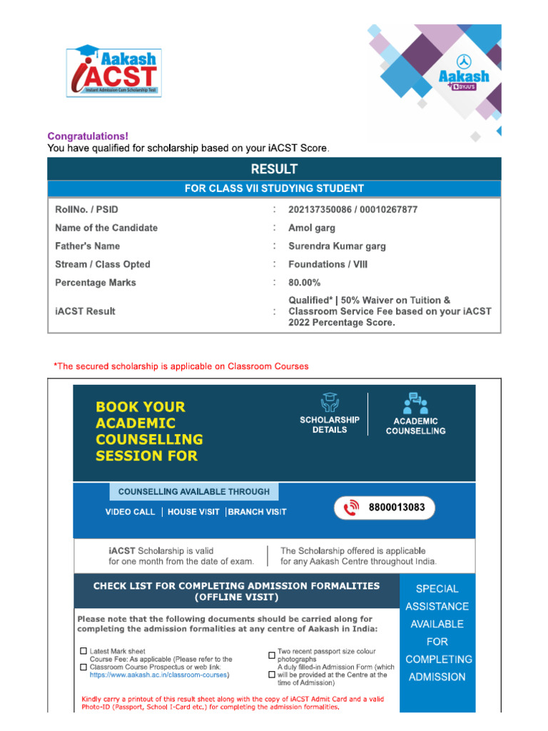 Akash Class 8 Test Amol With 80% He He He | PDF